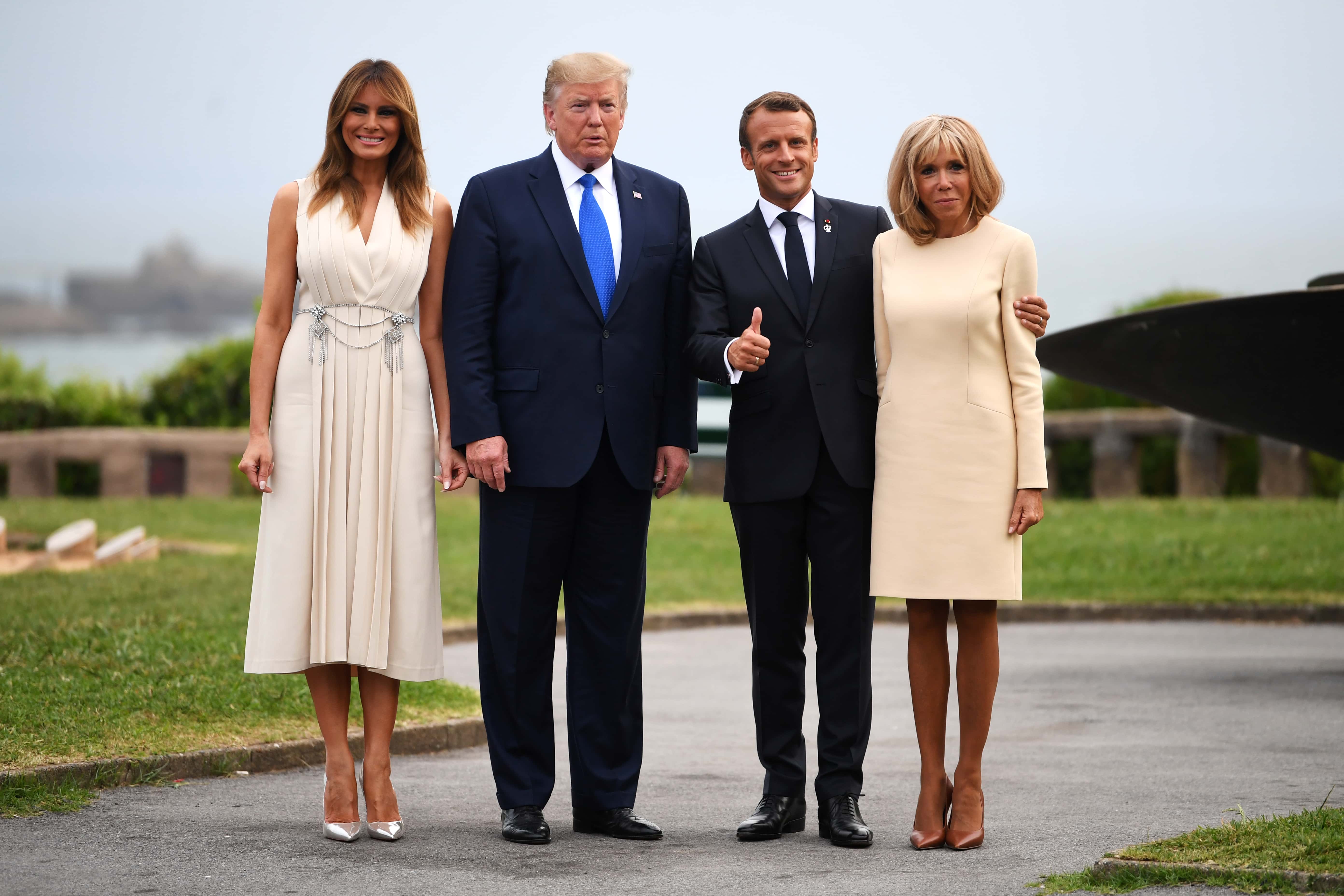 French First Lady Brigitte Macron rocks $700 Louis Vuitton white ...